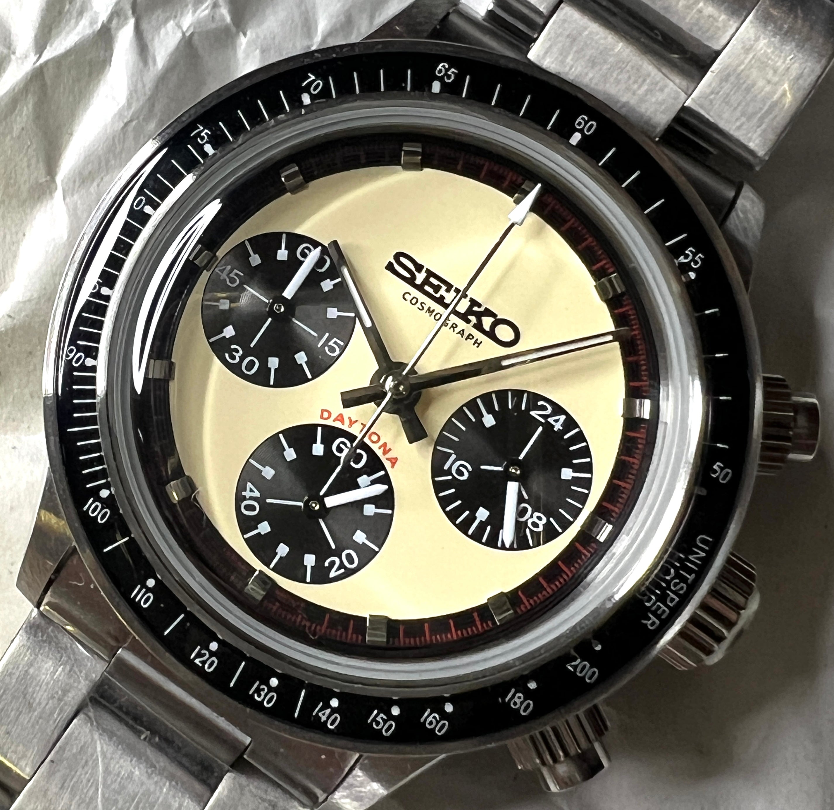 Seiko Mod|COSMO GRAPH DAYTONA 6241 homage model /Cream Color Dial/ 38m ...